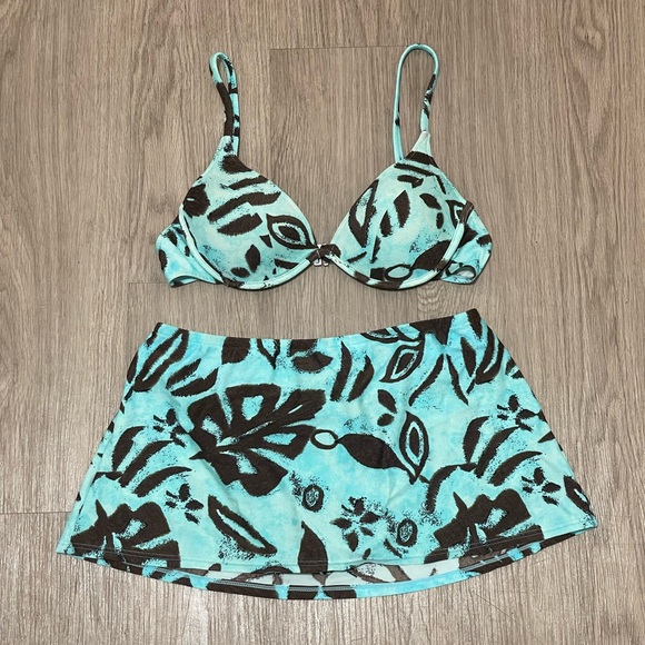 Sunset | Swim | Sunsets Blue Brown Floral Hawaiian 2 Pc Swimsuit Size ...